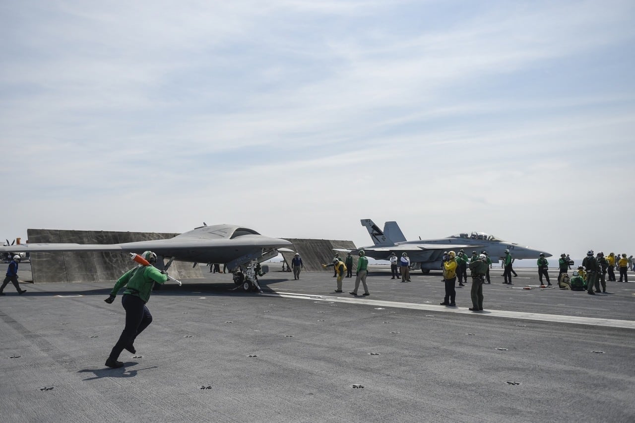 Navy Performs X-47B Flight Operations With Manned Aircraft For First ...
